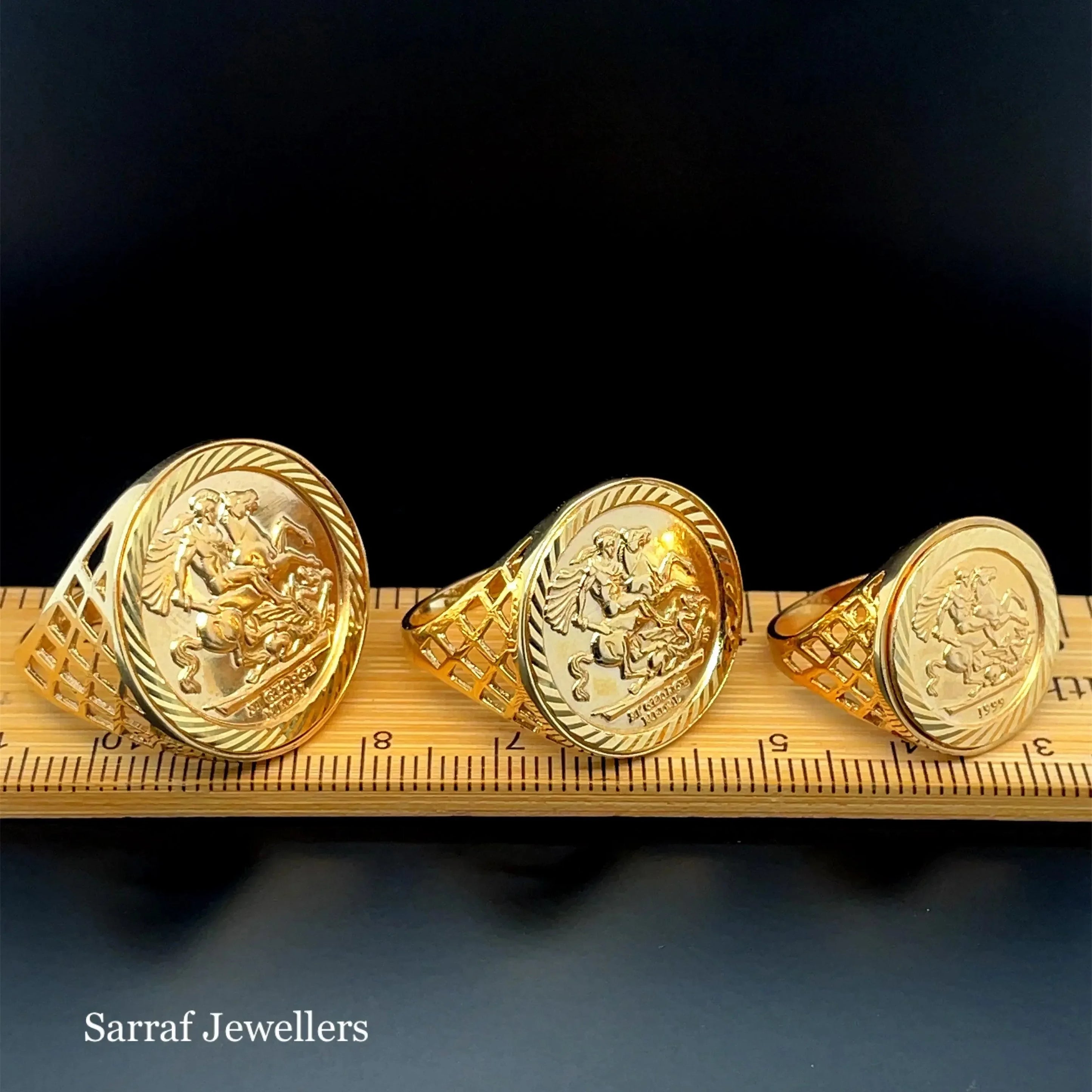 9ct Gold St.George Sovereign Ring Men Collection | Sarraf Jewellers UK