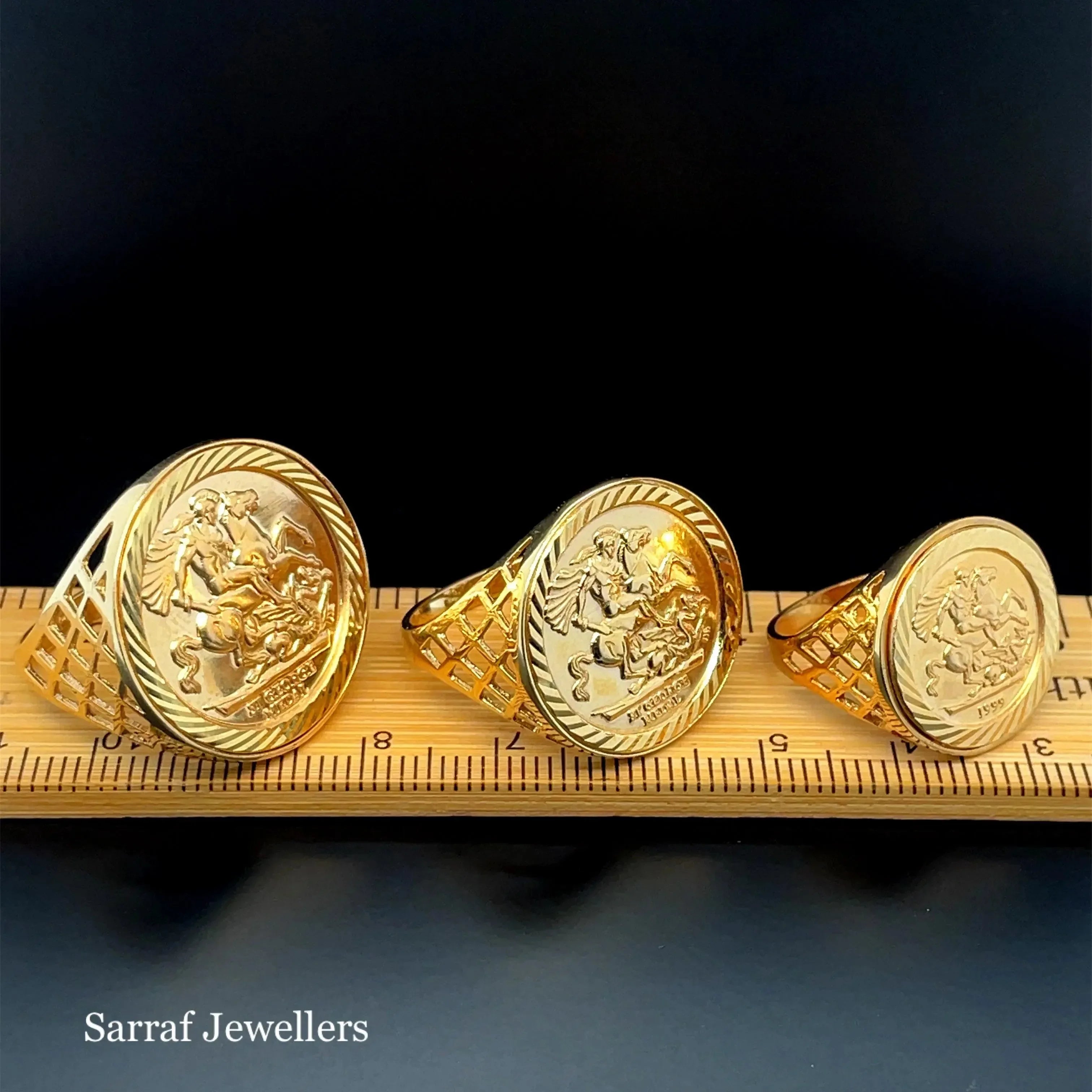 9ct Gold St.George Sovereign Ring Men Collection | Sarraf Jewellers UK