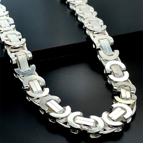 Silver Heavy Design Flat Byzantine Chain - 12mm | Sarraf Jewellers UK