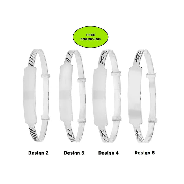 925 Sterling Silver Babies Round Diamond Cut Expandable ID Bangles ...